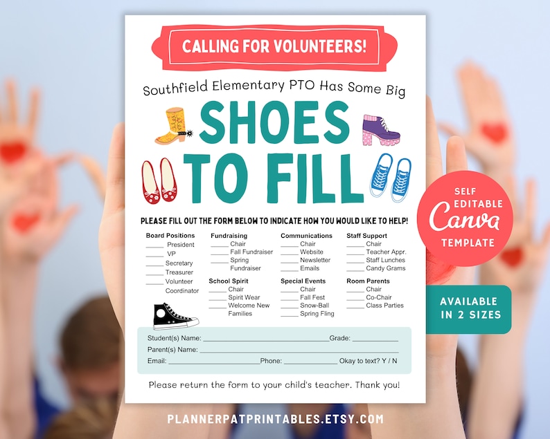 Editable PTA PTO Volunteer Survey Template: Recruitment Flyer (canva, 8 ...