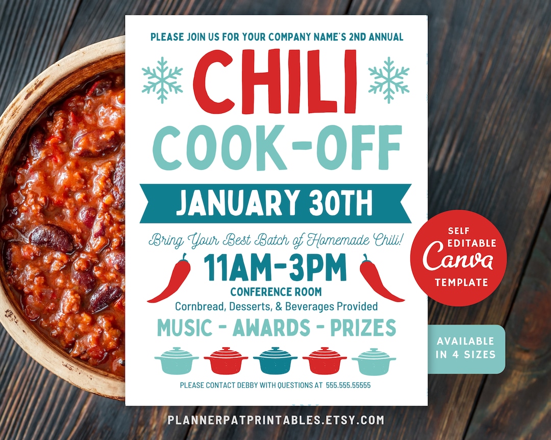 Editable Winter Chili Cook off Flyer, Work Chili Invitation Canva ...