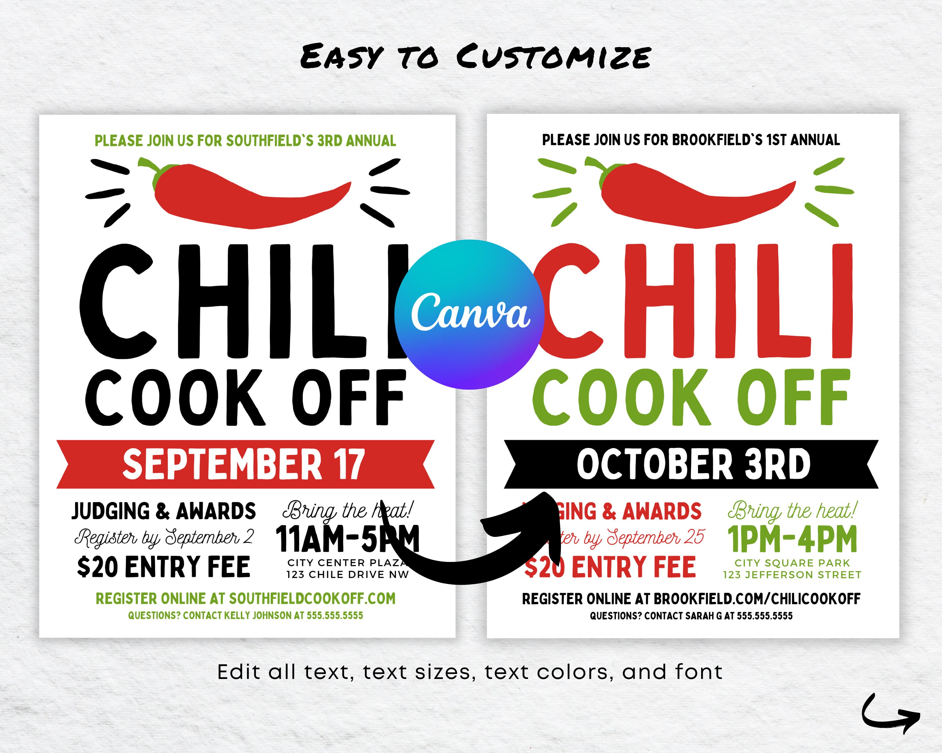 Editable Chili Cook off Flyer, Food Contest Template, (canva, Digital ...