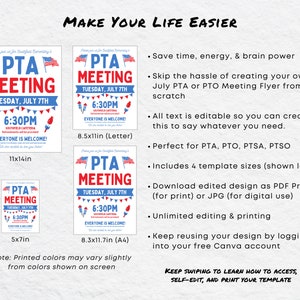 Editable July PTO PTA Meeting Flyer Template, Summer Meeting Reminder ...