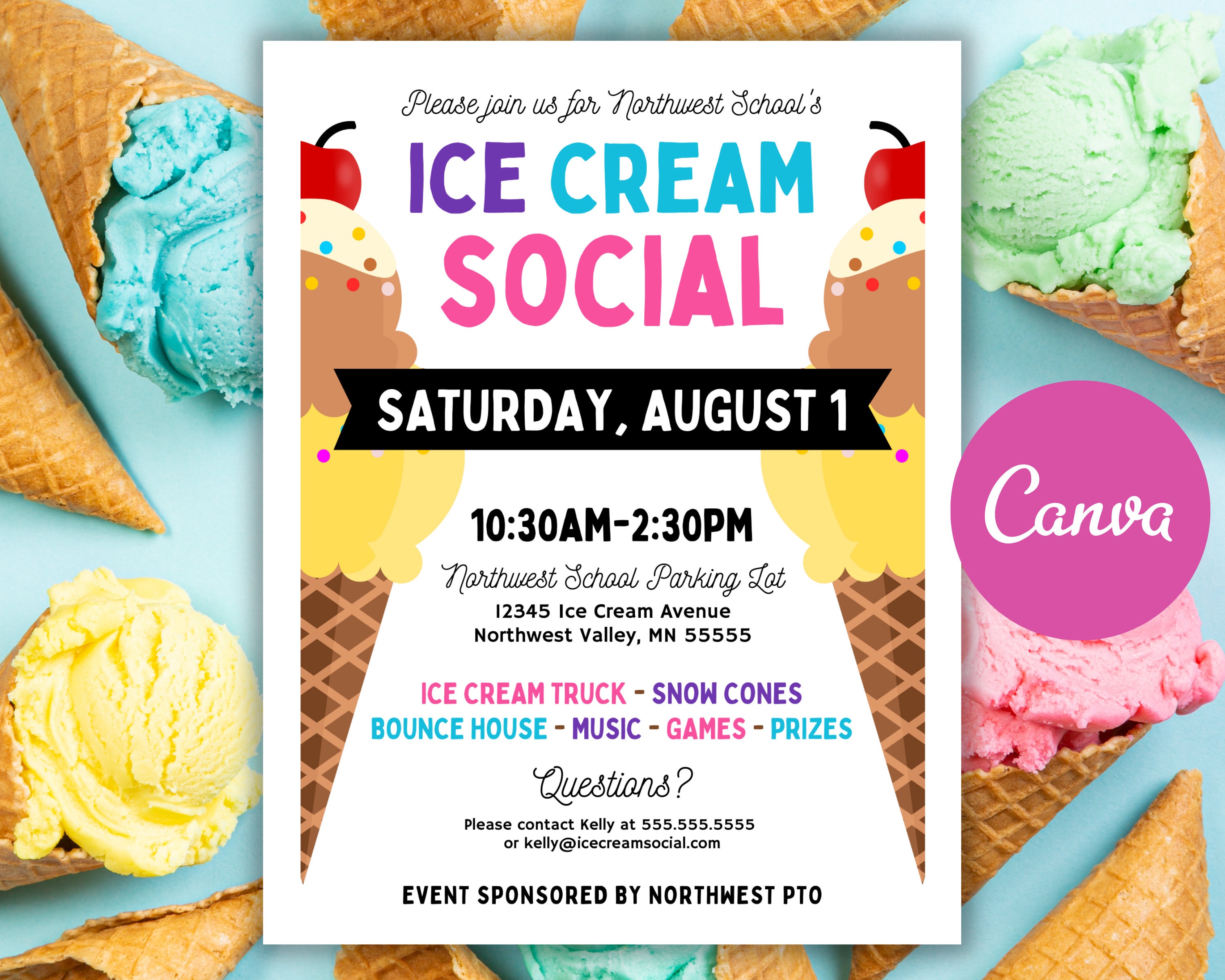 Ice Cream Social Template Editable Premium PSD | Ice Cream Social Post