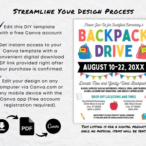 Backpack Drive Flyer Editable Template, School Back Pack Fundraiser ...