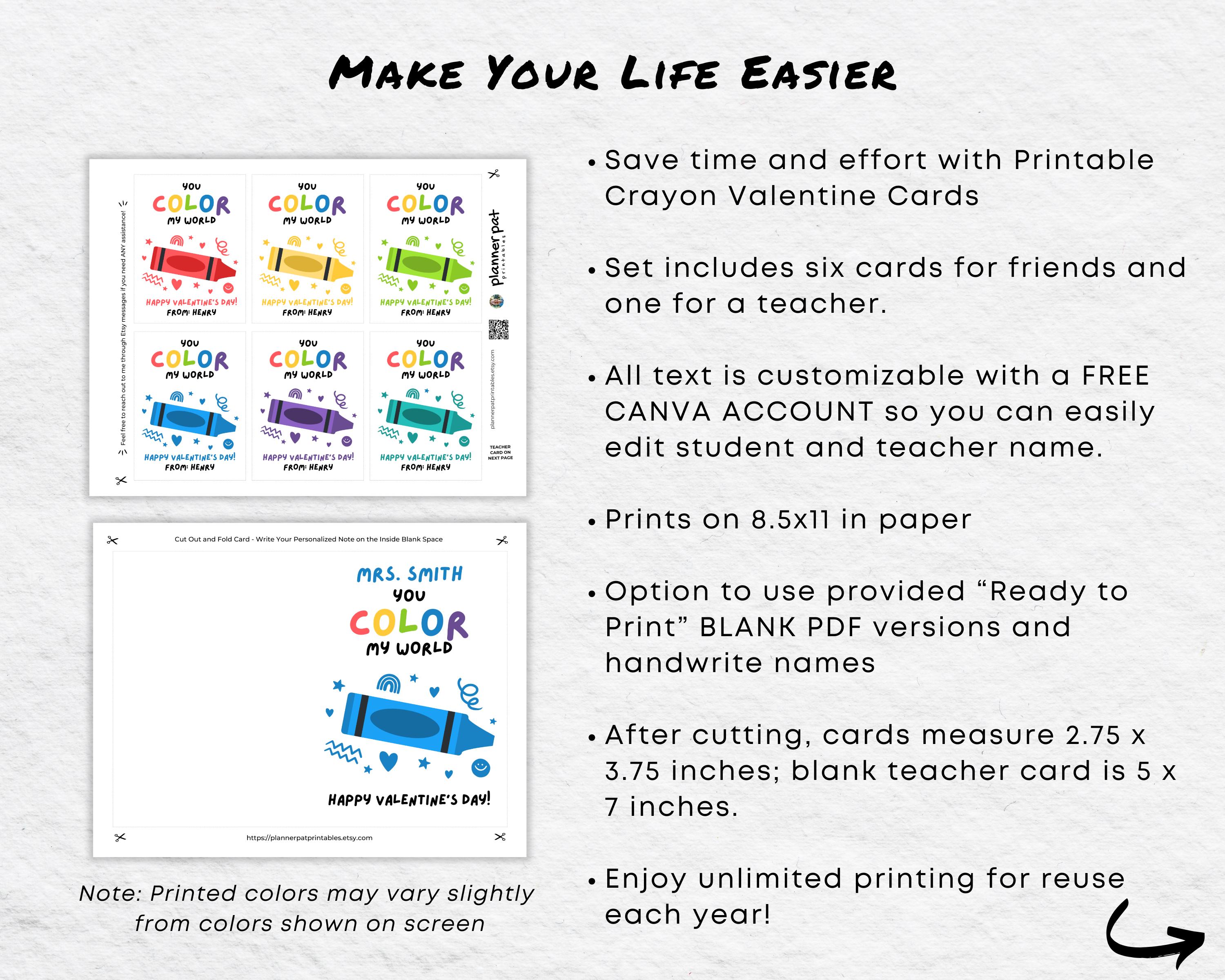 Printable Crayon Valentine Cards, Preschool Crayons Valentines Day ...