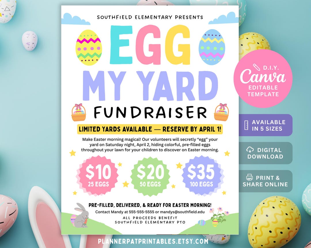 Easter Egg My Yard Fundraiser Flyer | Editable Canva Template (digital ...