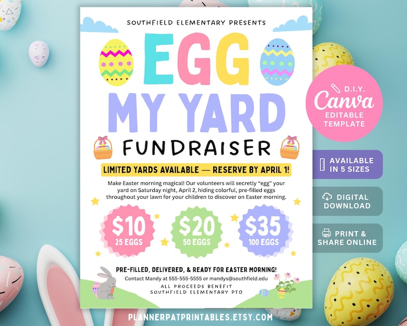 Egg My Yard Fundraiser Flyer | Editable Easter Canva Template (digital ...