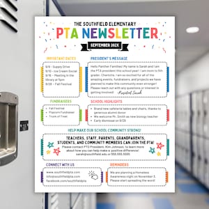 PTA Newsletter Editable Template for Highlighting Monthly School ...