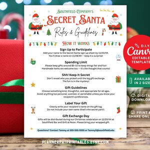 Editable Secret Santa Rules Flyer | Christmas Gift Exchange Guidelines ...