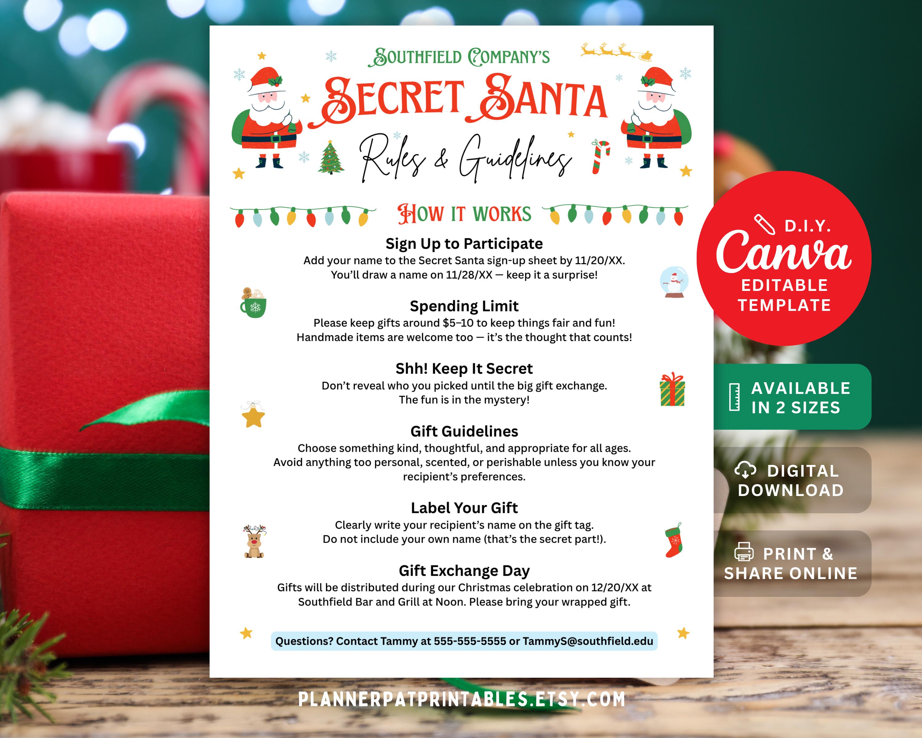Editable Secret Santa Rules Flyer | Christmas Gift Exchange Guidelines ...