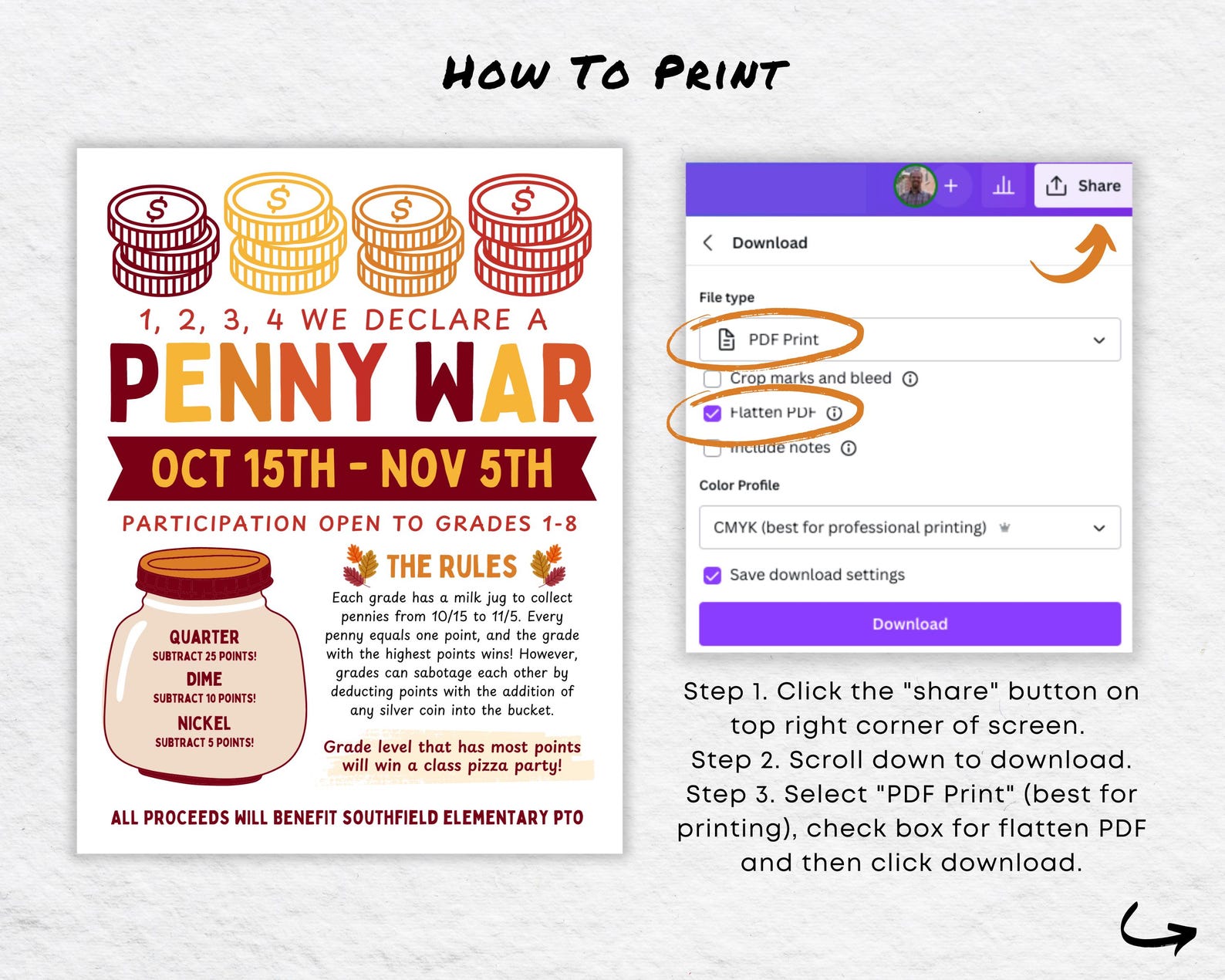 Fall Themed Penny War Flyer Editable Template, Coin Drive Fundraiser ...