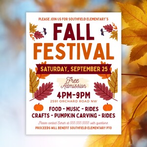 Editable Fall Festival Flyer, Autumn Harvest School Fundraiser Event ...