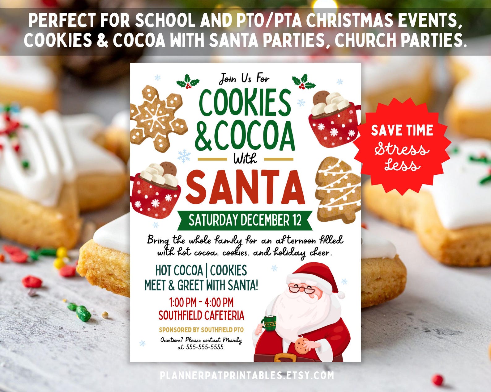 Cookies and Cocoa With Santa Flyer: Editable Christmas Party Invitation ...