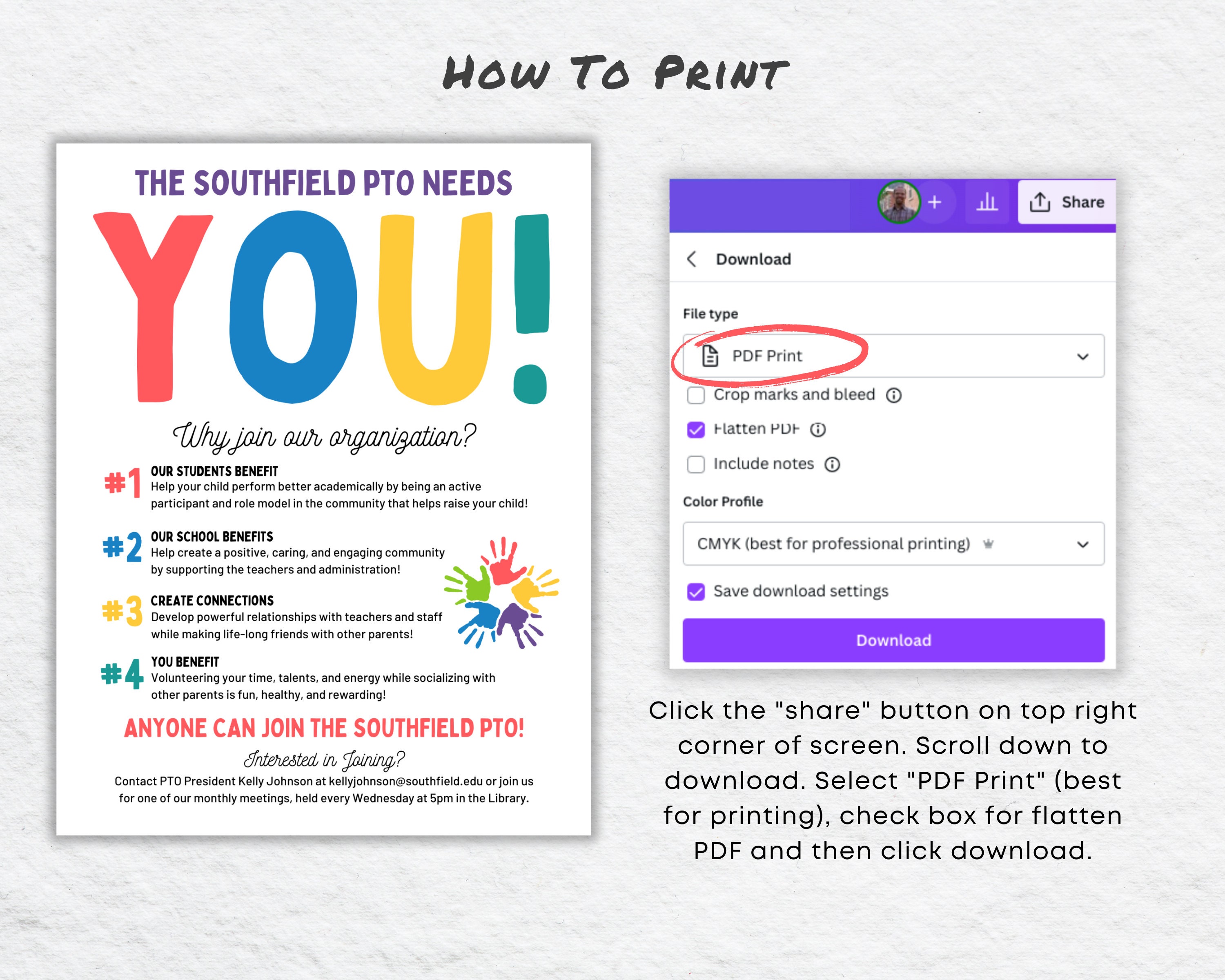 Editable PTA PTO Recruitment Flyer Template: Canva Volunteer Sign-up ...