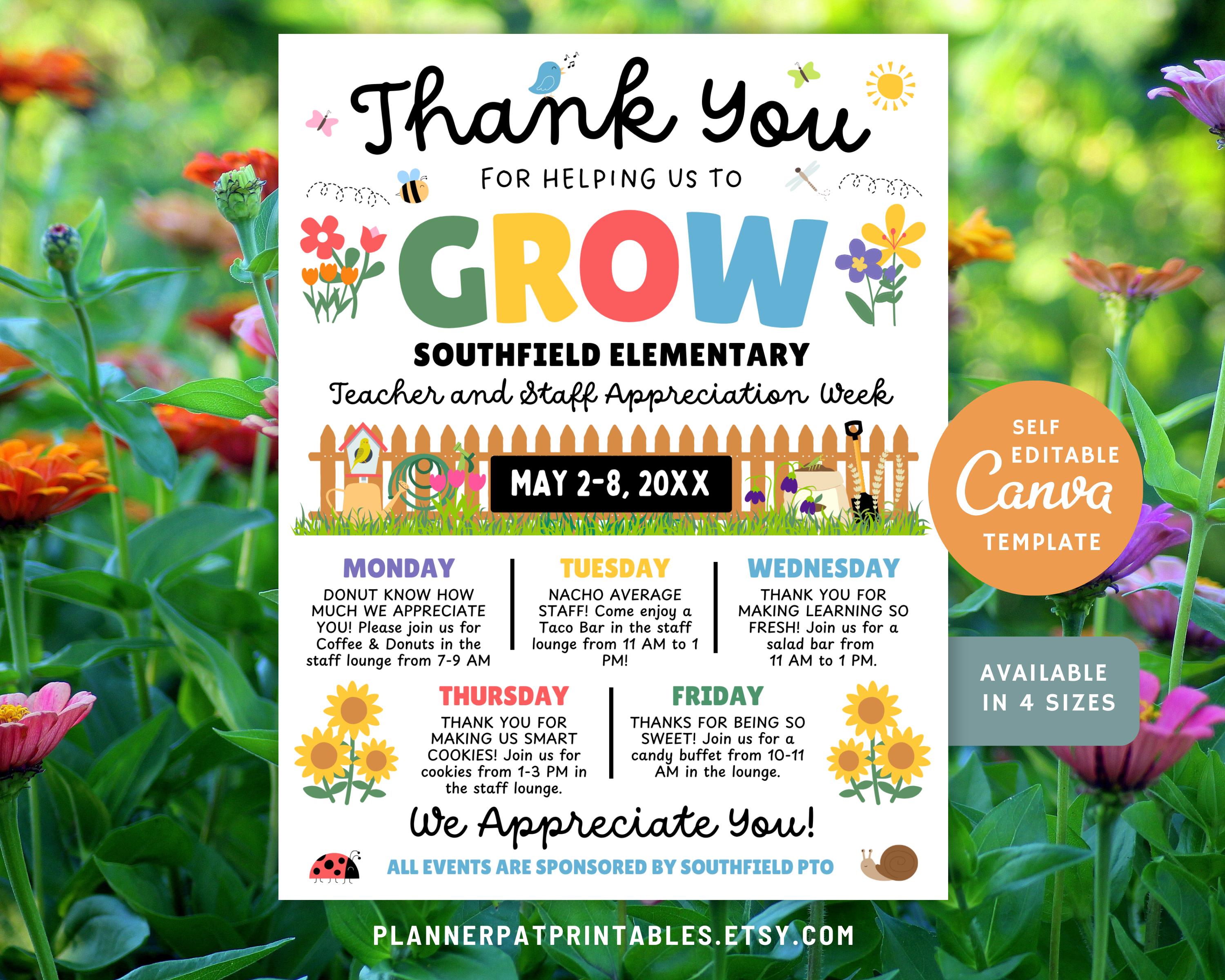 Floral Theme Teacher Appreciation Week Itinerary Flyer (canva Template ...