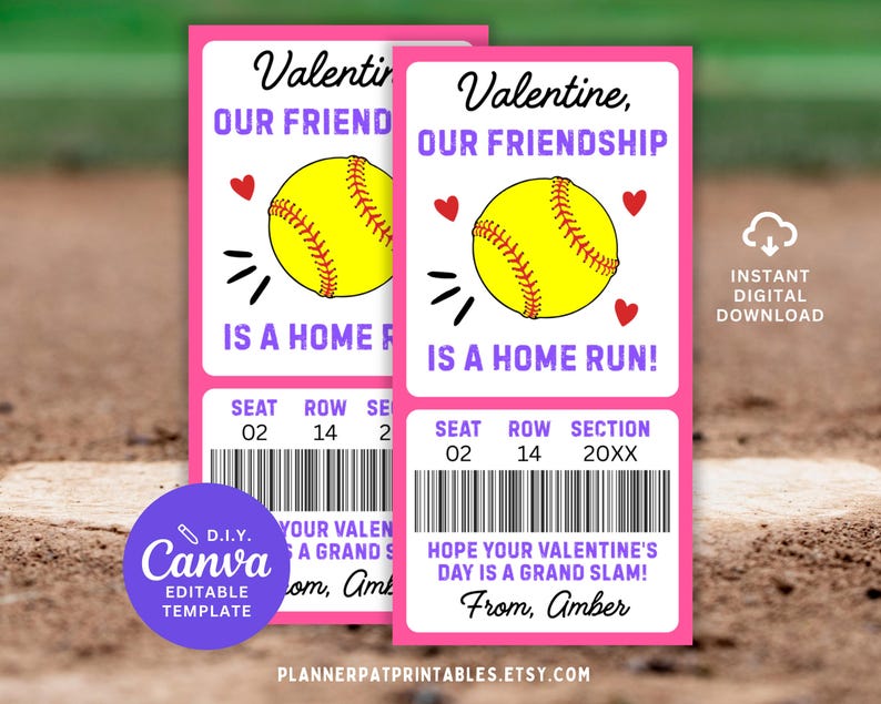 Softball Ticket Valentines for Kids | Classroom Exchange Cards ...