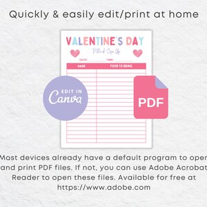 Valentine Day Potluck Sign up Sheet Printable, Galentine Party, Canva ...
