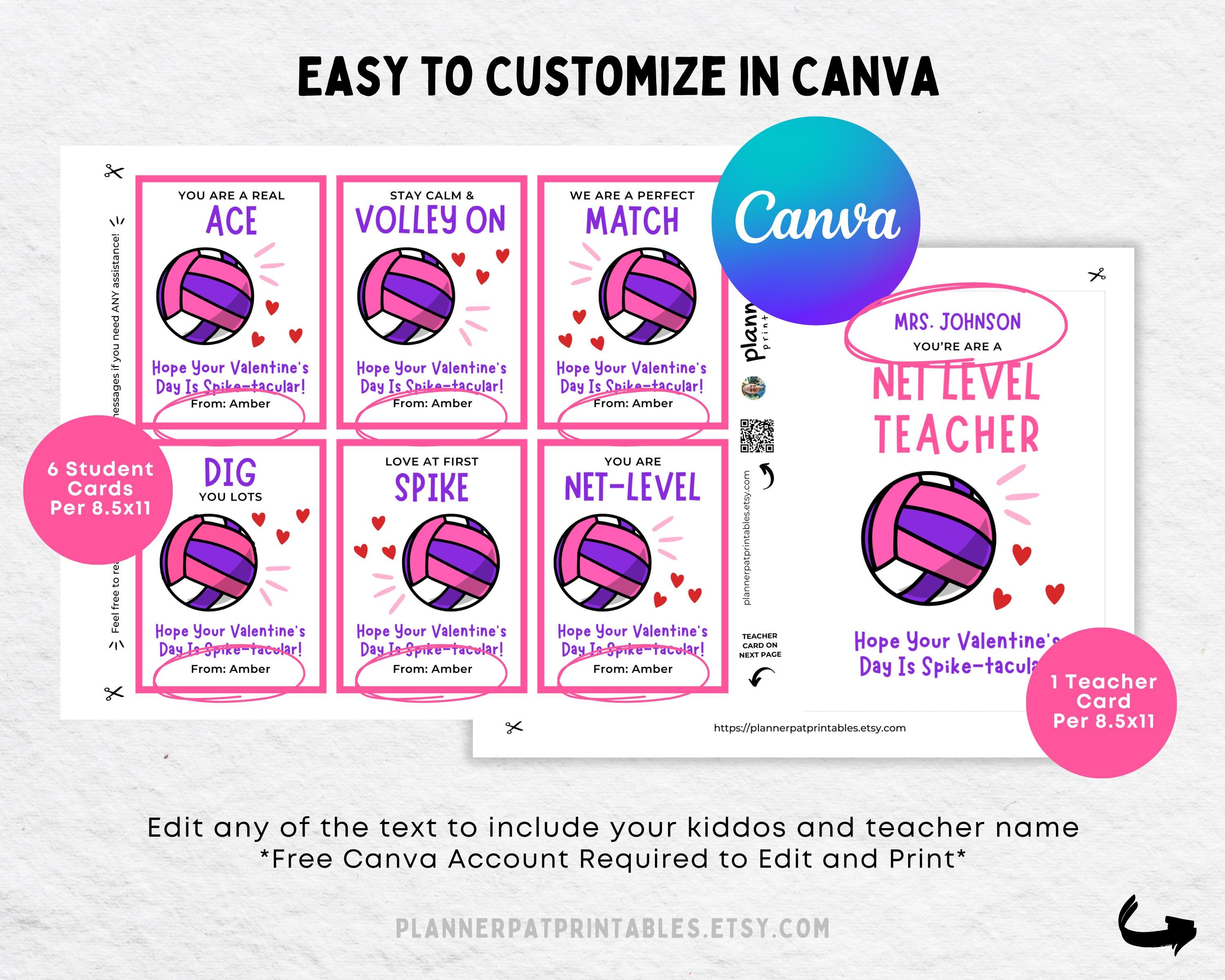 Volleyball Valentine Cards | Classroom Exchange Tags | Editable ...