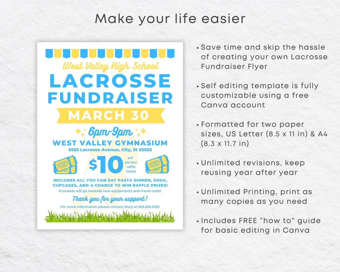 Lacrosse Flyer Editable Canva Template Lacrosse Raffle - Etsy