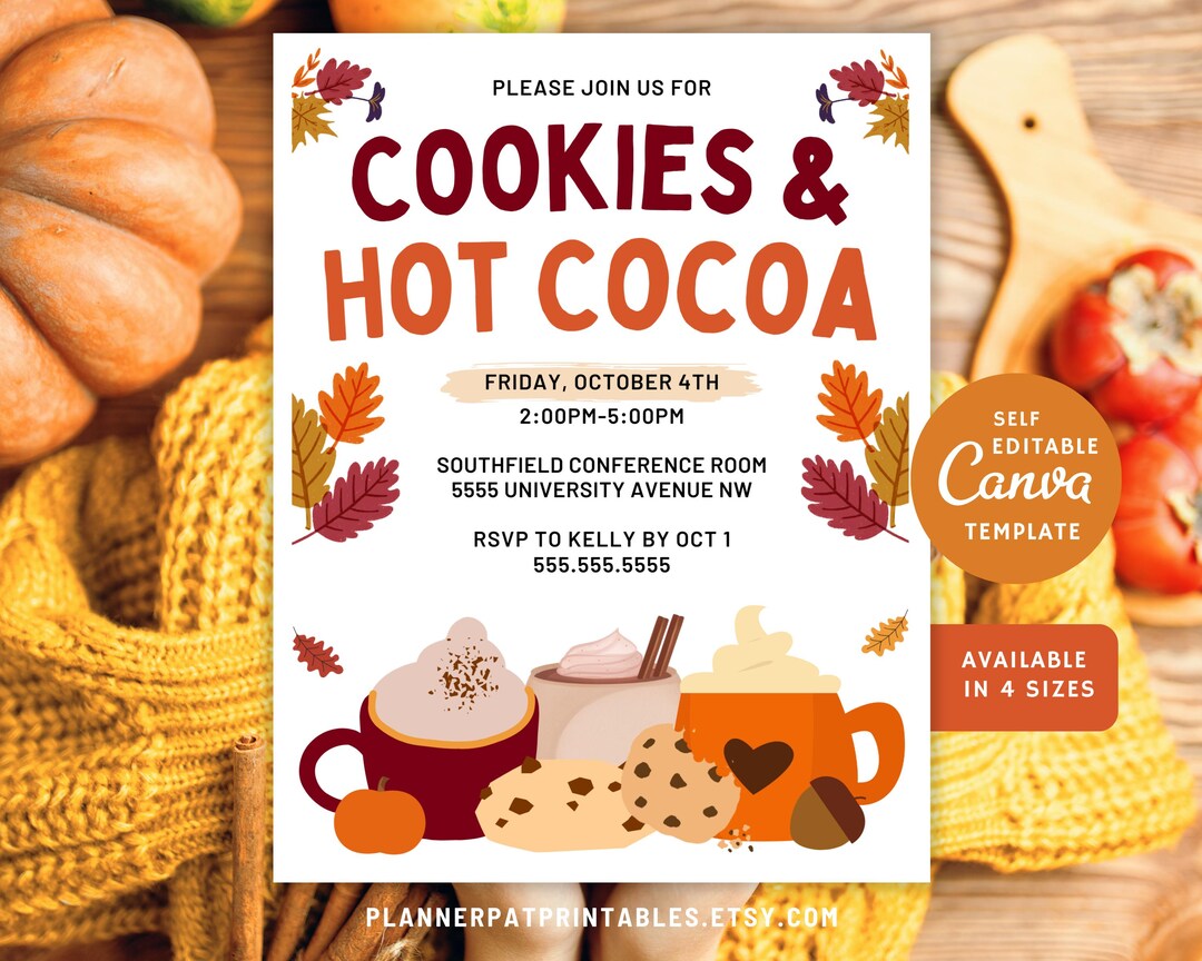 Editable Fall Cookies and Cocoa Invitation, Hot Chocolate Flyer (canva ...