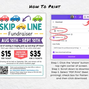 Skip the Line Flyer: Editable School Car Raffle Fundraiser (canva ...