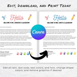 Editable Room Parent Welcome Letter Template & Contact Info (canva ...