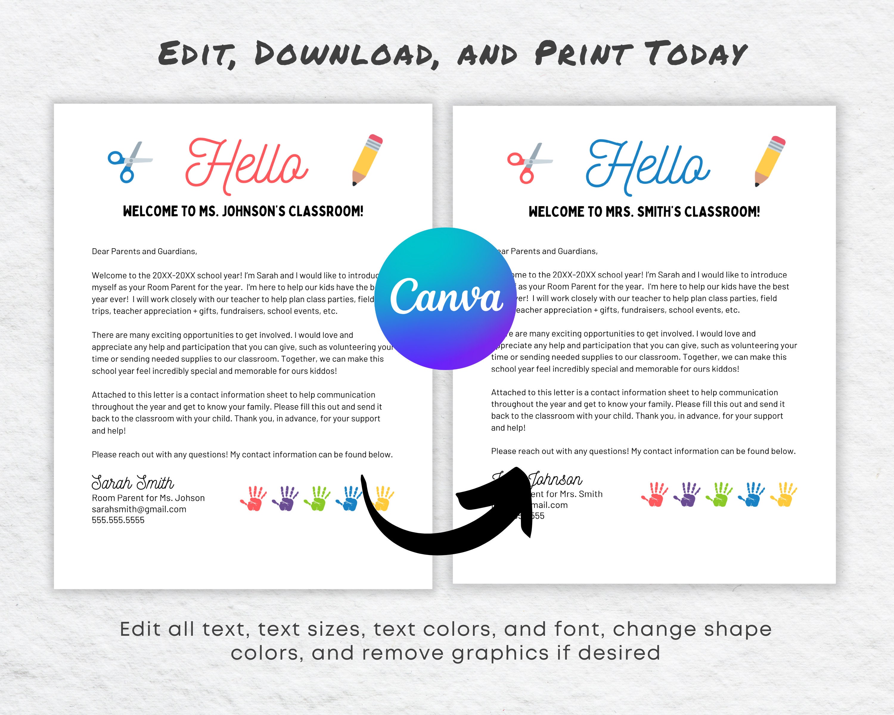 Editable Room Parent Welcome Letter Template & Contact Info (canva ...