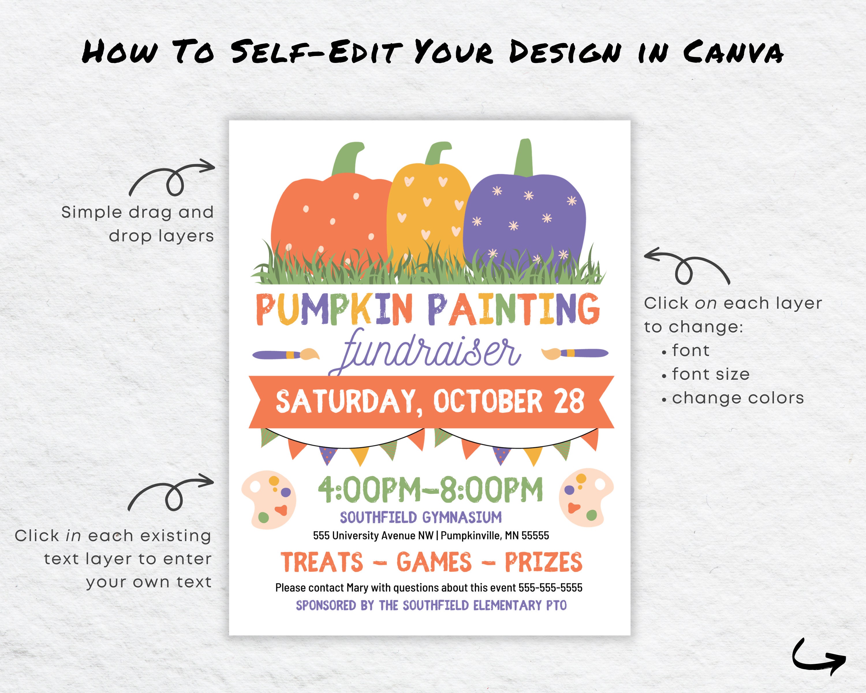 Editable Pumpkin Painting Flyer, Halloween School Fundraiser Invitation ...