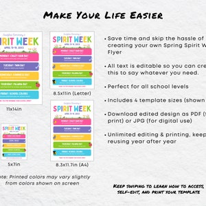 Editable Spring Spirit Week Flyer Canva Template, School Spirit ...
