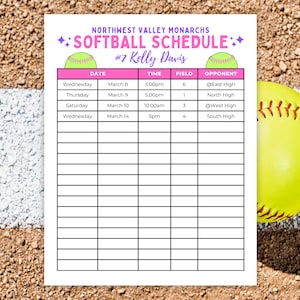 Editable Softball Schedule Template | Girls Softball Game & Practice ...