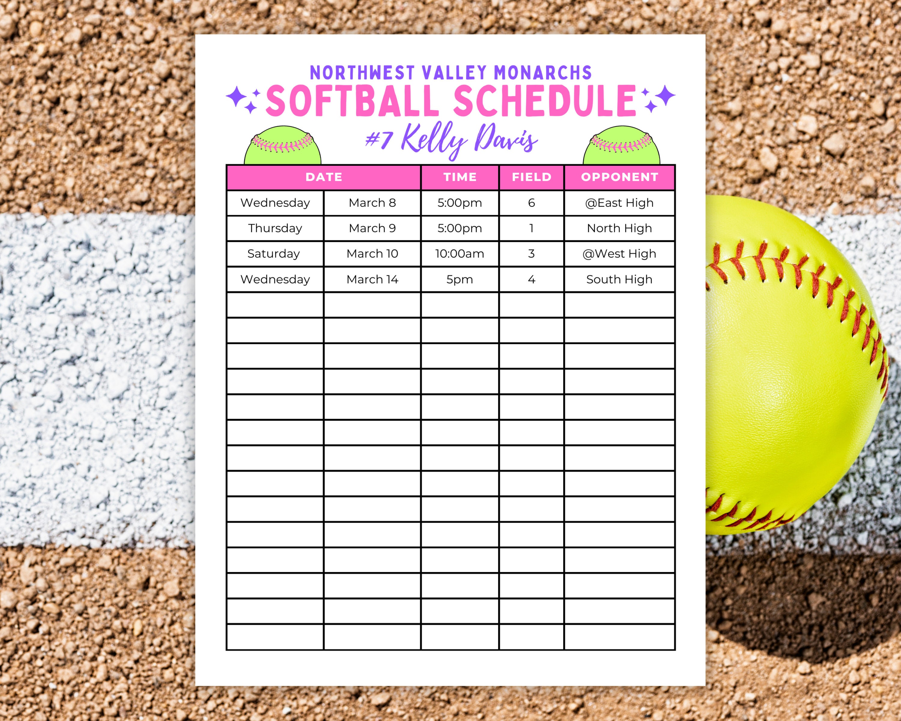 Editable Softball Schedule Template | Girls Sports Practice Planner ...