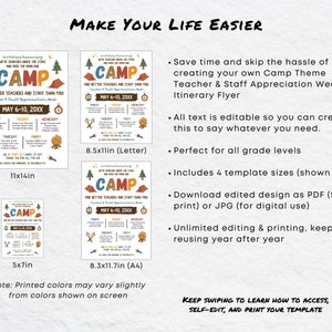 Editable Camp Theme Teacher & Staff Appreciation Day Camping Itinerary ...