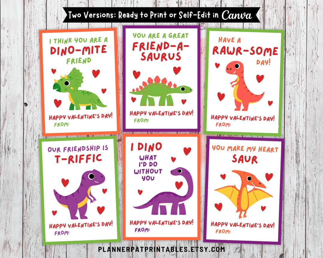 Printable Dinosaur Valentines Cards, Kids & Teacher Valentine Exchange ...