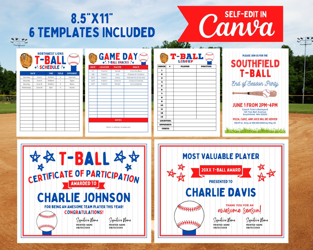 Editable Tball Template Bundle Printables, Includes Snack & Game ...