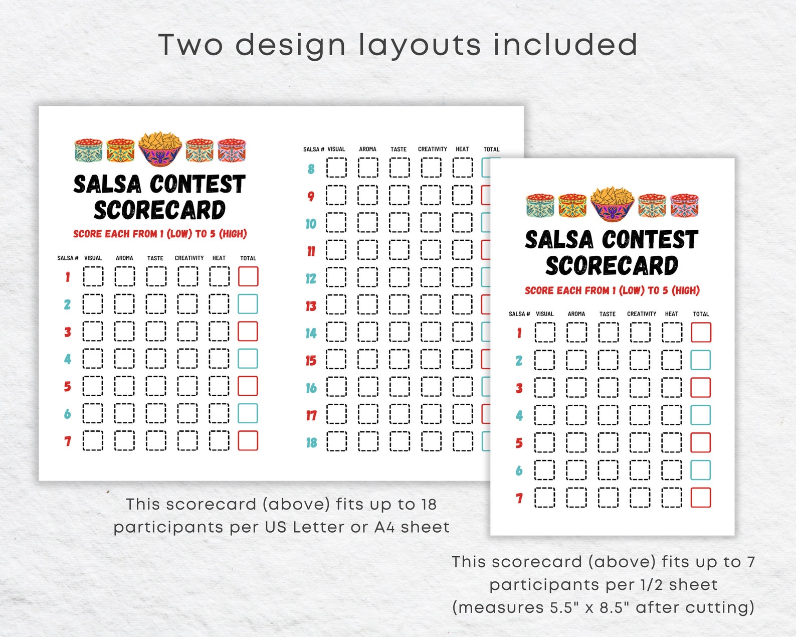 Editable Salsa Contest Scorecard Template | Tasting Judging Sheet ...