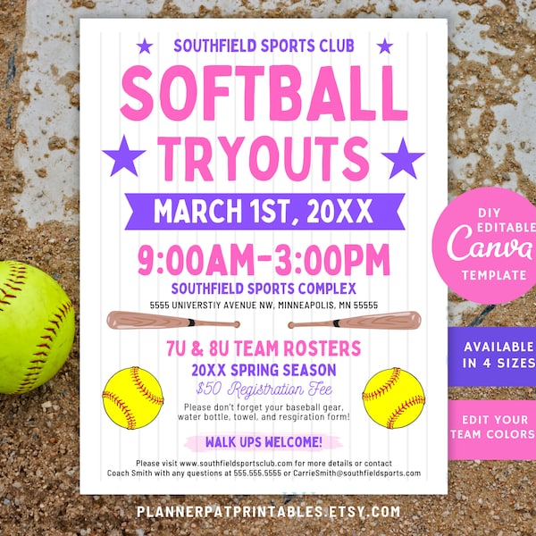 Tryout Template Softball - Etsy