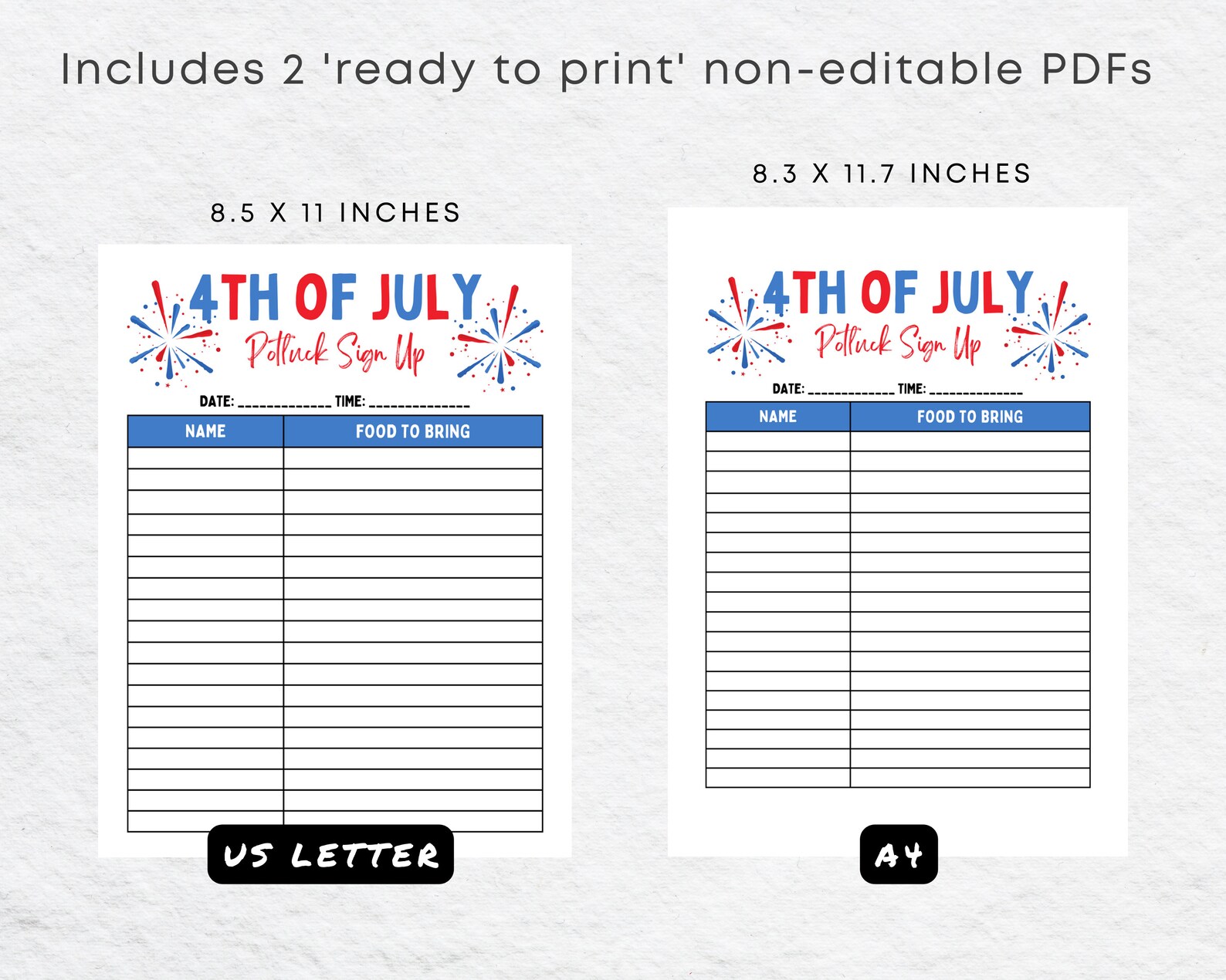 4th of July Potluck Sign up Sheet Independence Day Template - Etsy