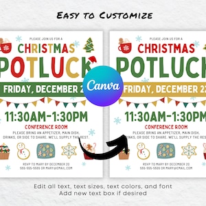Editable Christmas Potluck Flyer Template, Holiday Potluck Party, Canva ...