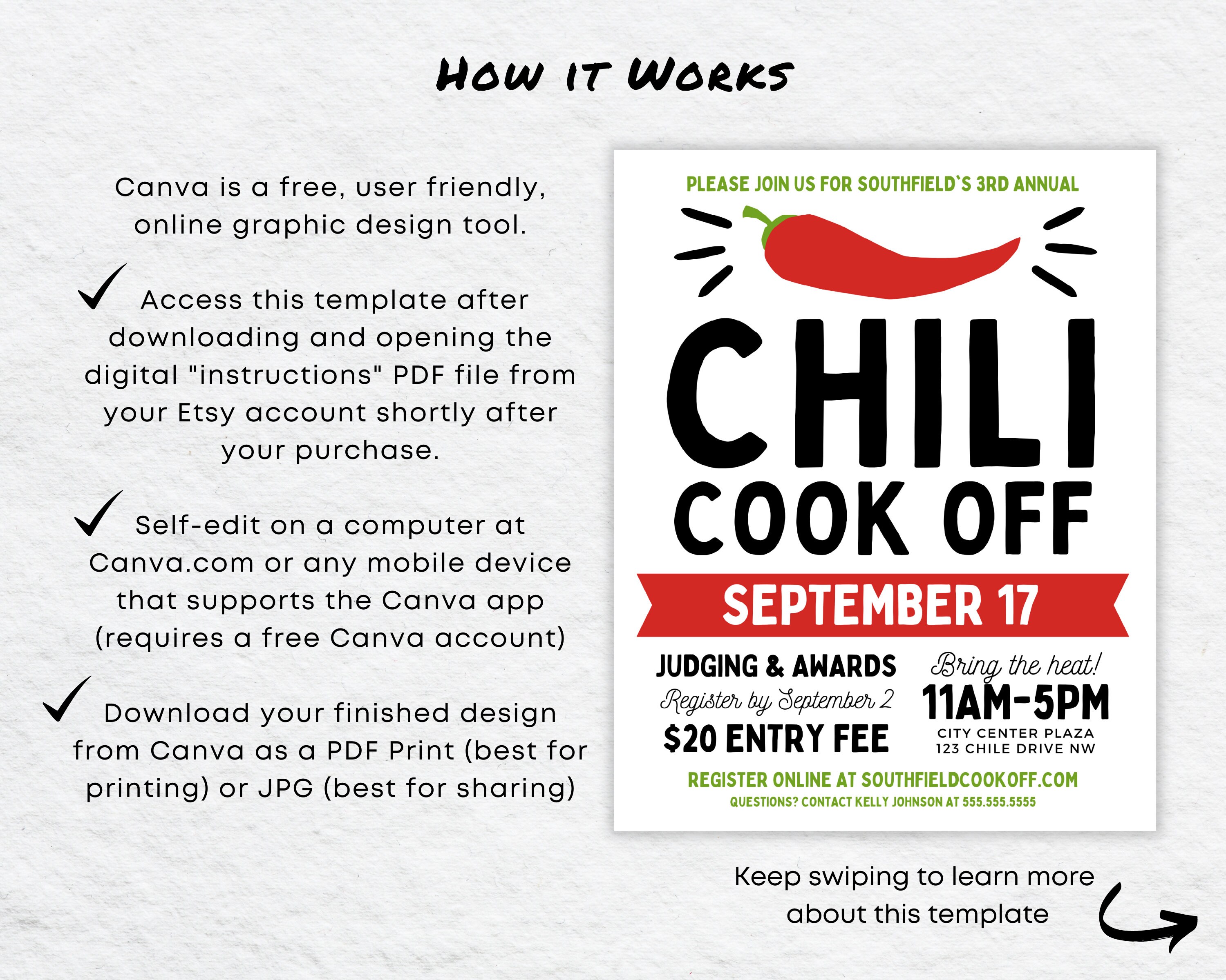 Editable Chili Cook off Flyer, Food Contest Template, (canva, Digital ...