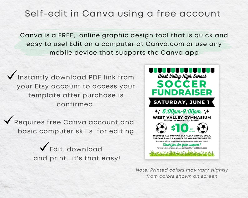 Soccer Flyer Editable Template for Soccer Raffle Fundraiser - Etsy