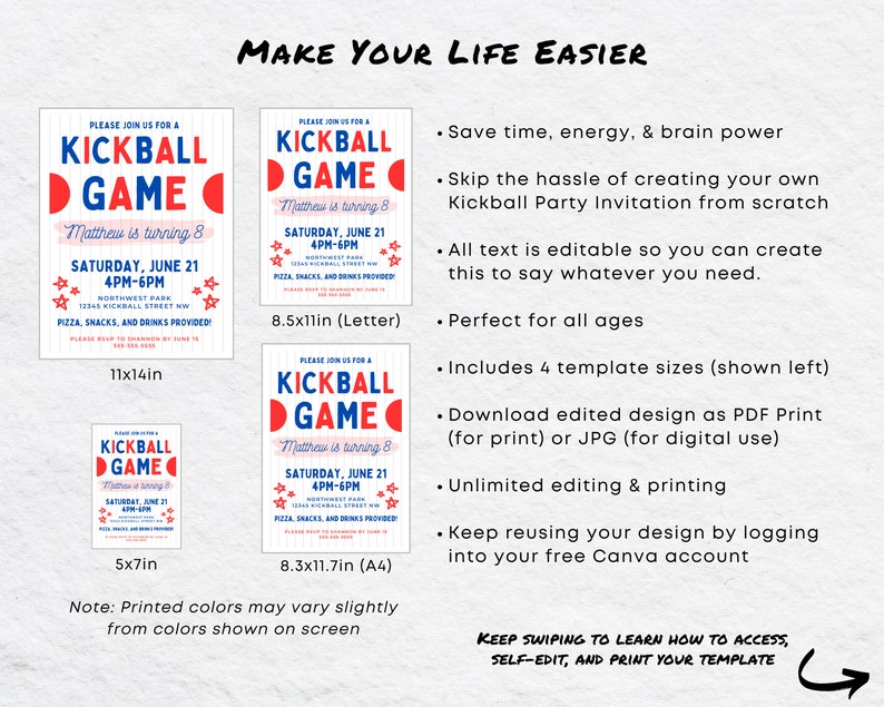 Editable Kickball Invitation Template, Sports Birthday Party Flyer ...