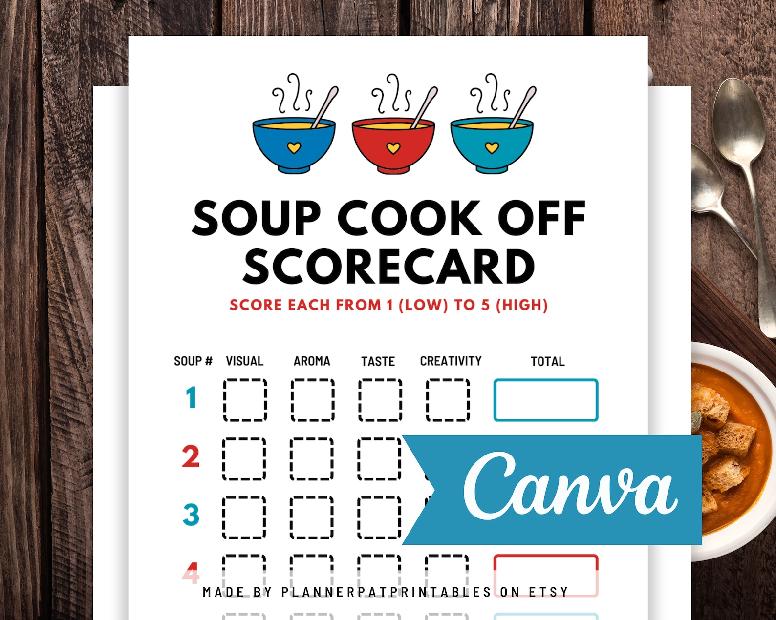 Soup Cook off Scorecard Printable for Soup Competition, Editable in ...