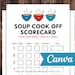 Soup Cook off Scorecard Printable for Soup Competition, Editable in ...