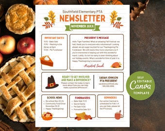 Editable November PTA Newsletter, Thanksgiving School News, School ...