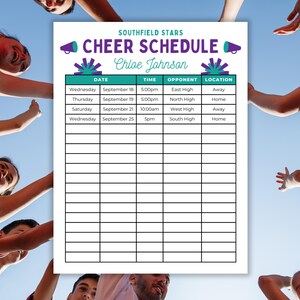 Editable Cheer Schedule Template, Cheerleader Practice or Game Calendar ...