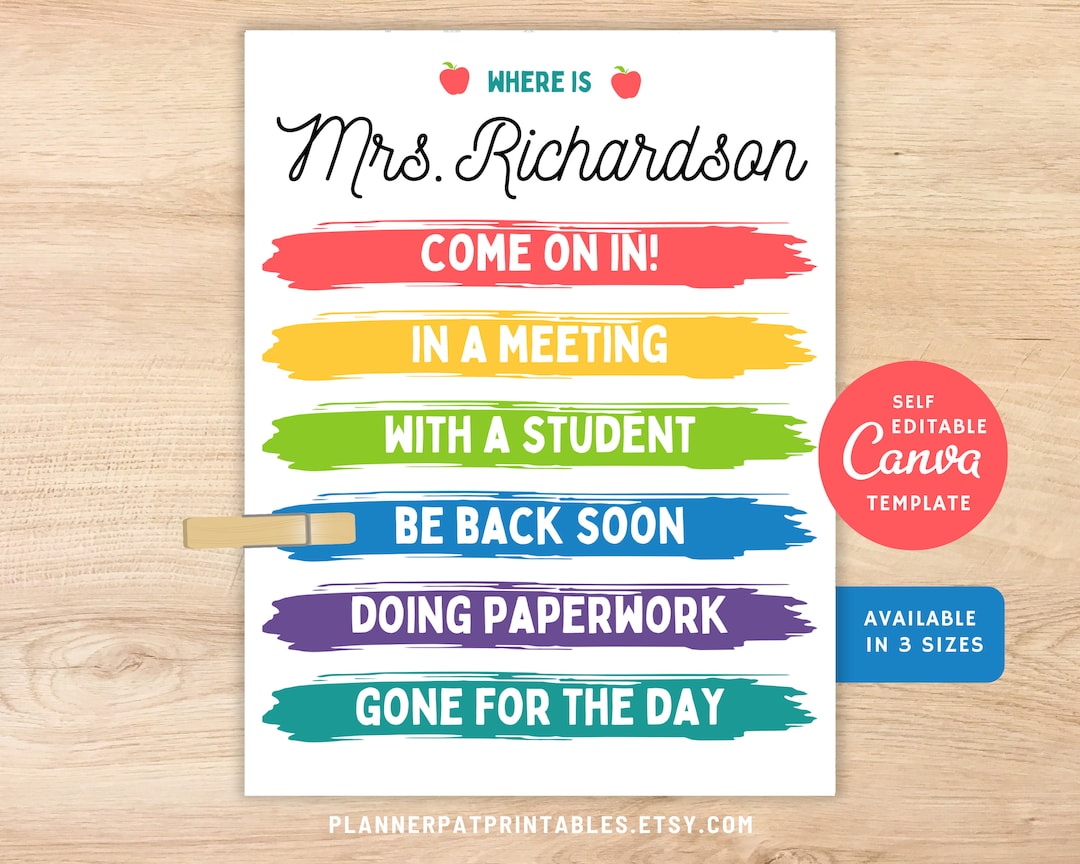 Editable Where is the Teacher Sign Printable, Office Door Flyer ...