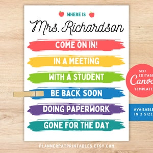 Editable Where is the Teacher Sign Printable, Office Door Flyer ...
