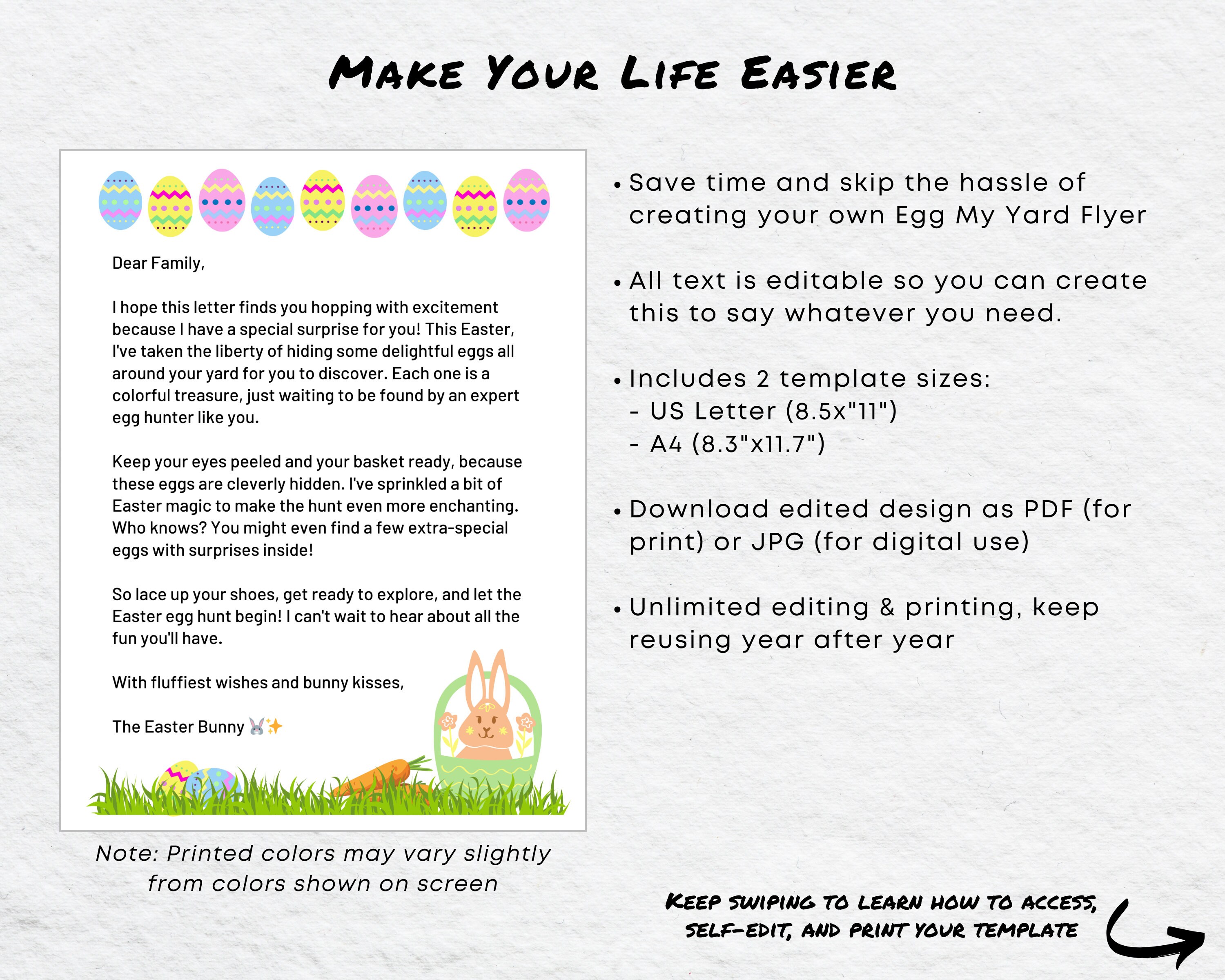 Editable Easter Bunny Letter Printable for PTA PTO Easter Egg ...