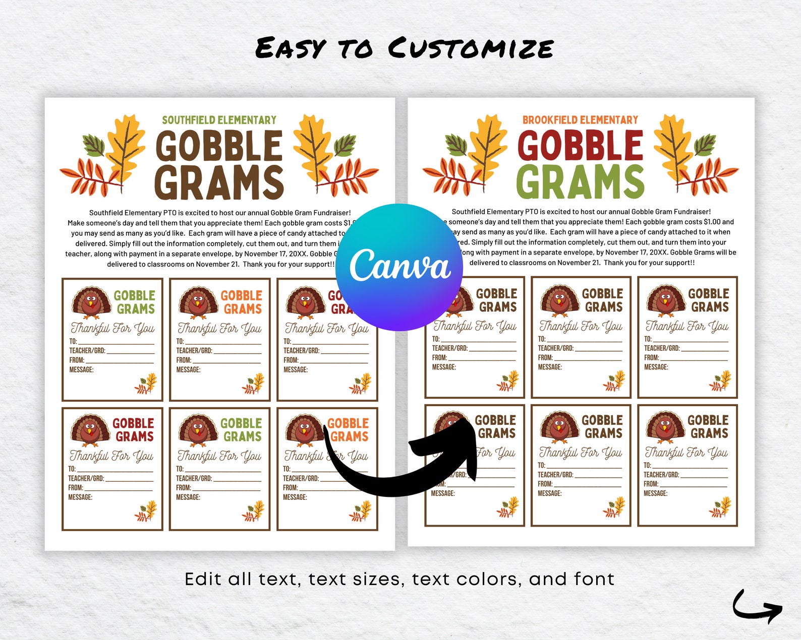 Editable Gobble Grams Fundraiser Canva Template, Turkey Notes - Etsy