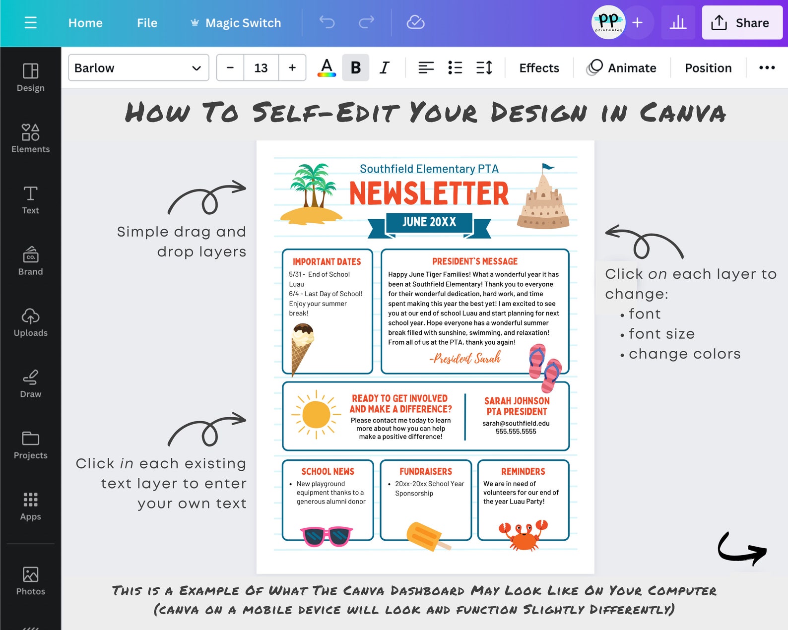Editable June Newsletter Template: Summer PTO PTA School News (digital ...