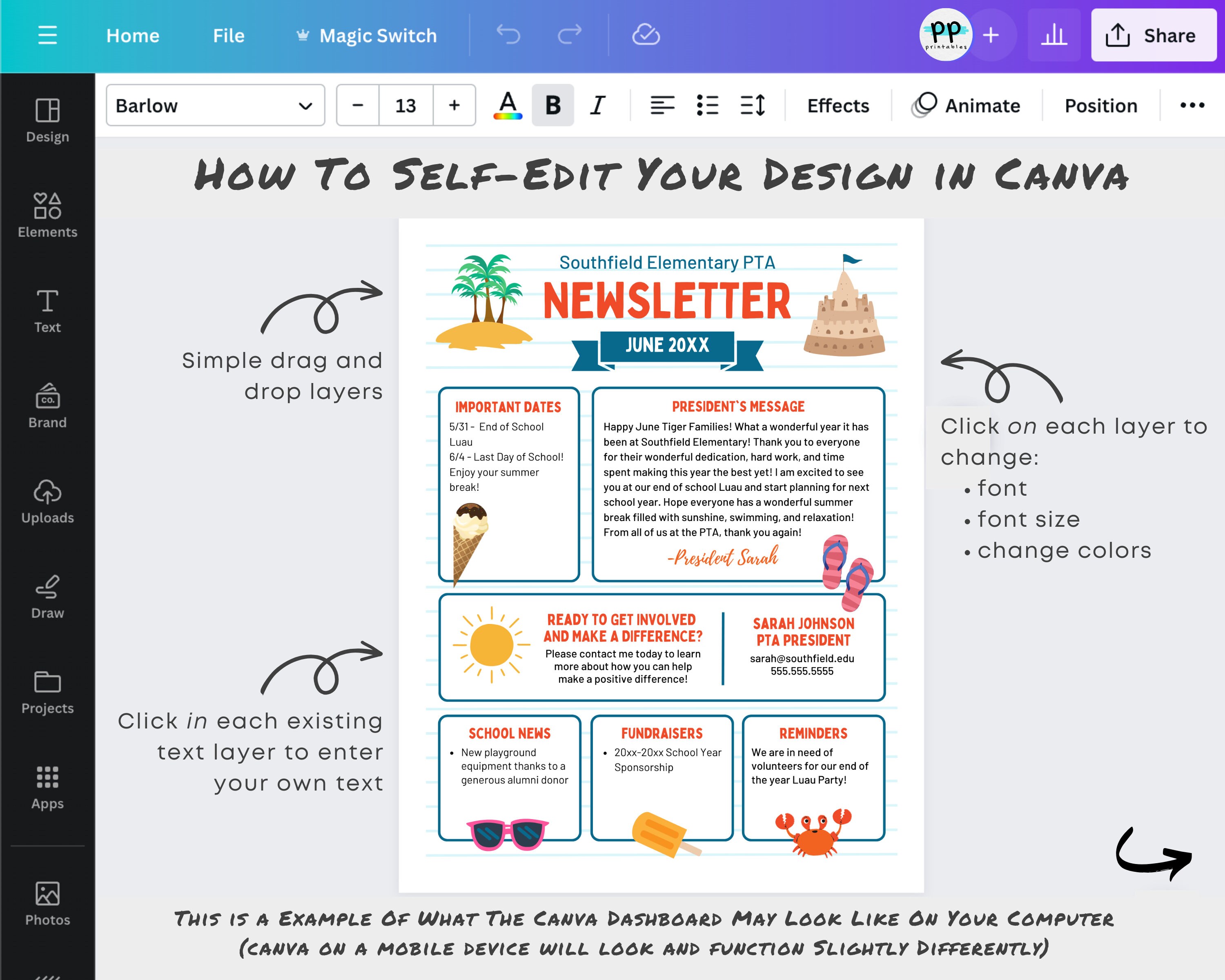 Editable June Newsletter Template: Summer PTO PTA School News (digital ...