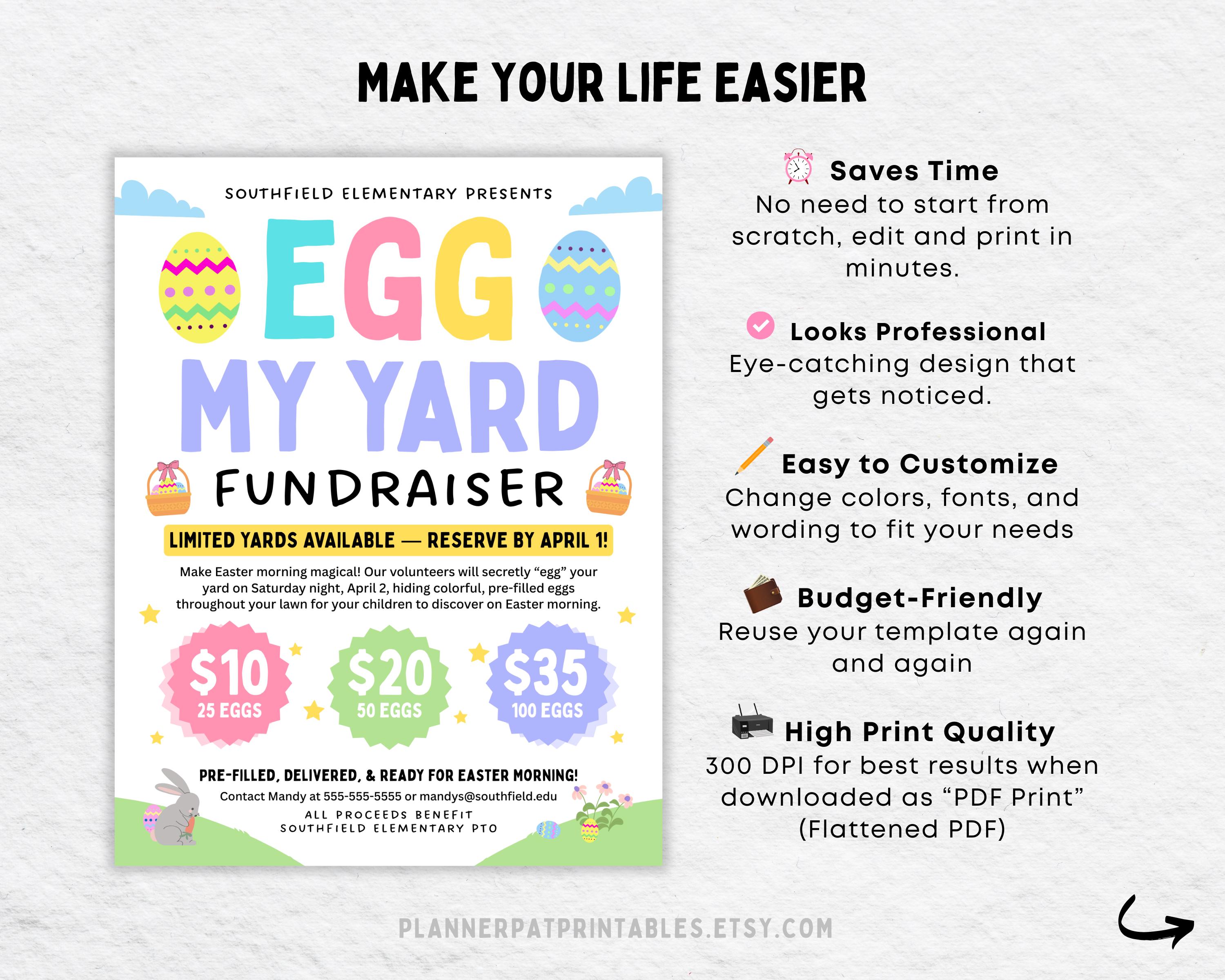 Easter Egg My Yard Fundraiser Flyer | Editable Canva Template (digital ...